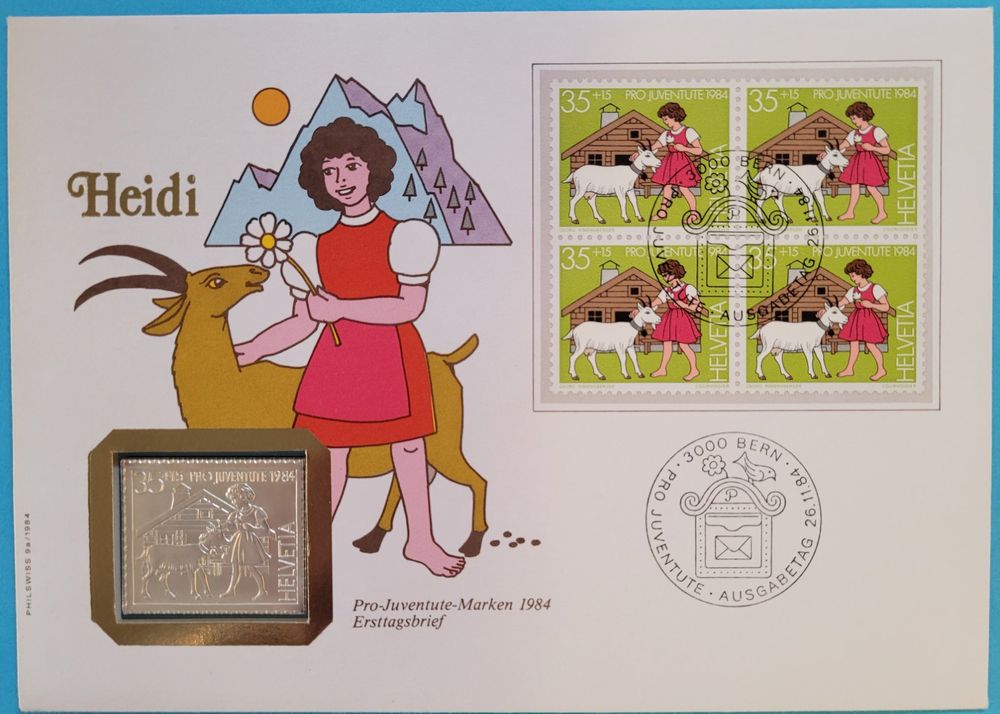 Münzbrief "HEIDI" mit Silberbriefmarke 999/10gr 1984 (Gebraucht) in Oberriet SG für CHF 13 – mit ...