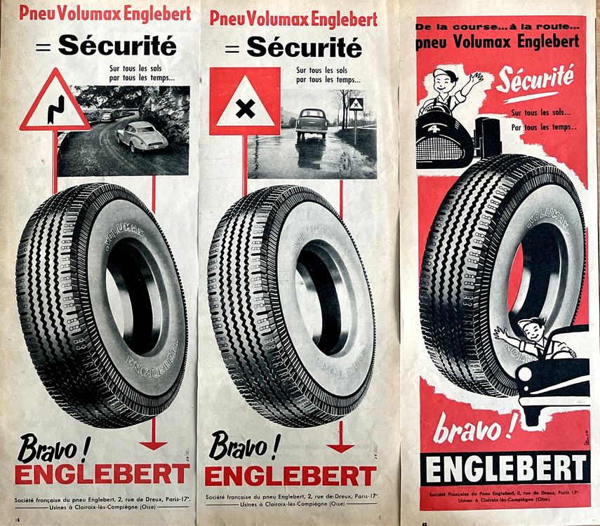 Englebert Reifen/Pneus - 5 Alte Werbungen/Publicités 1955/56 (Gebraucht ...