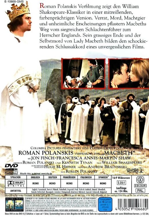 Macbeth (1971) Roman Polanski/Jon Finch/Martin Shaw/DVD/RAR (Neu ...