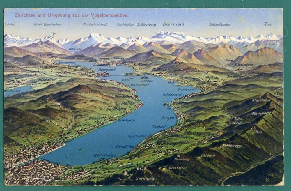 Zürichsee und Umgebung, Panoramakarte, Sanitätskompagnie (Gebraucht) in Sargans für CHF 1 – mit ...