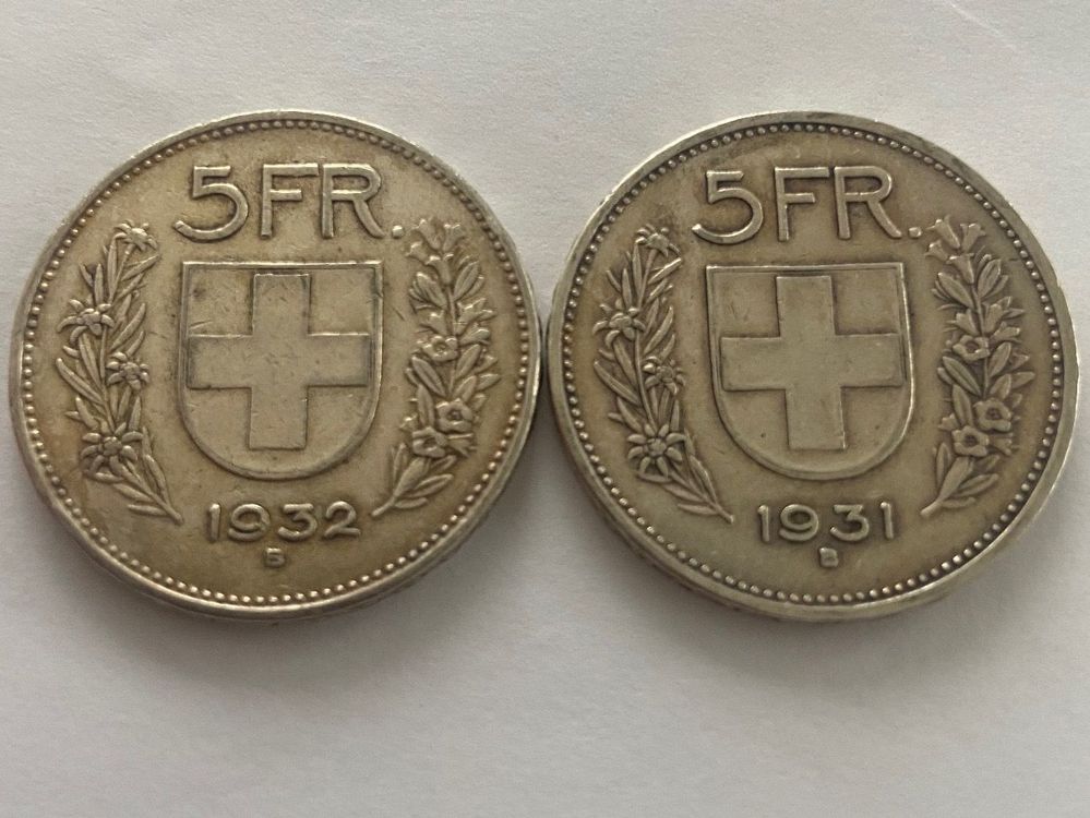 2 Silbermünzen 5.- Jg 1931/32 | Kaufen auf Ricardo
