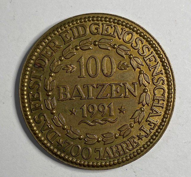 100 Batzen 1991 700 Jahre Eidgenossenschaft Schweiz Münze (Gebraucht ...