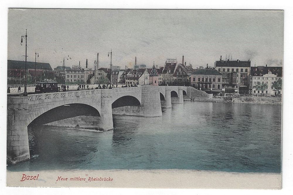 BASEL - neue mittlere Rheinbrücke, 1906, fein coloriert (Gebraucht) in Weinfelden für CHF 2 ...