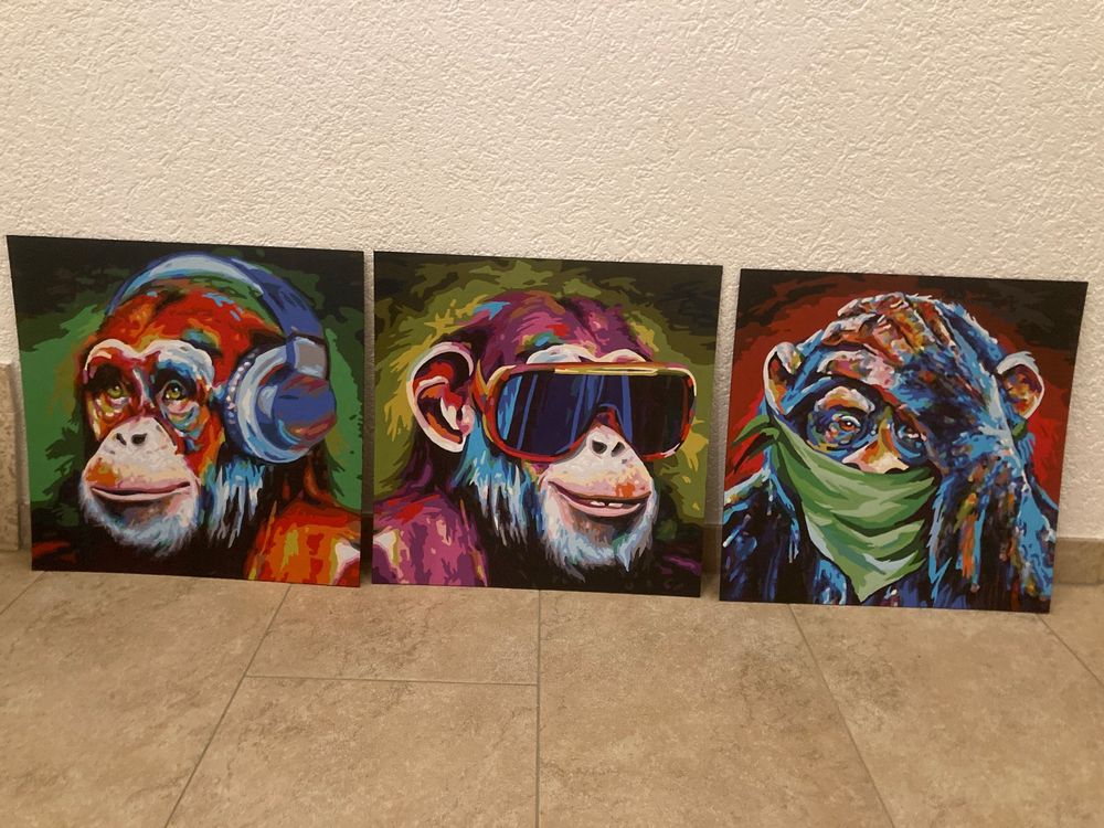 Bild/Gemälde "Die 3 Affen", Malen nach Zahlen, 3-teilig (Neu (gemäss Beschreibung)) in ...