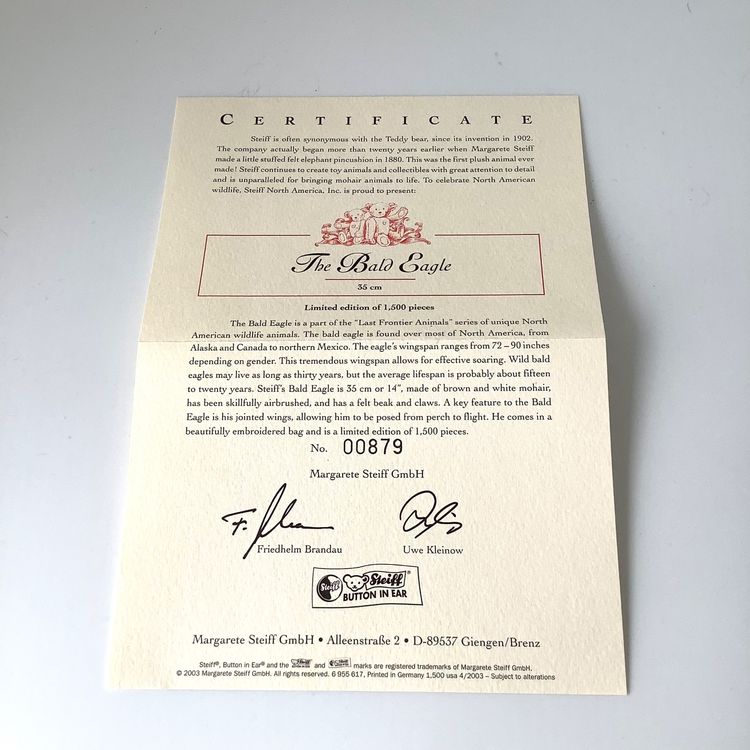 Vintage Steiff Weisskopf-Seeadler (Limitierte Edition) | Kaufen auf Ricardo