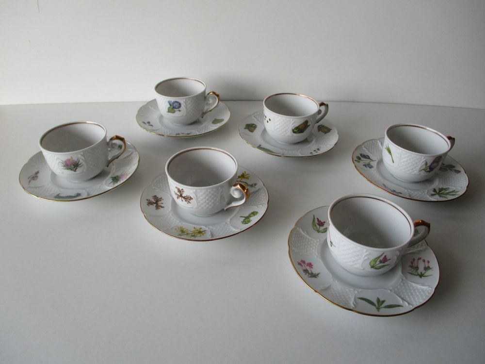 6 Porzellan Tee - Tassen mit Untertassen Heilpflanzen | Kaufen auf Ricardo