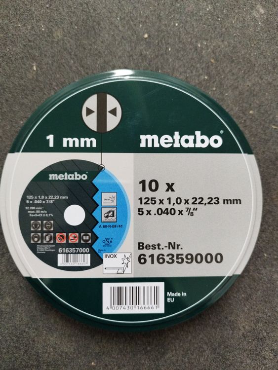 Metabo INOX Trennscheibe 125x1.0x22.23mm 10stk. (0288) (Neu (gemäss ...
