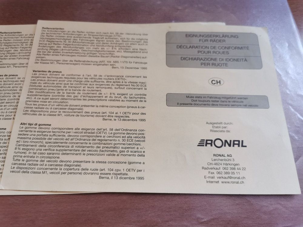 Eignungserklärung für Ronal Penta Räder auf Porsche 911 SC (Neu (gemäss ...