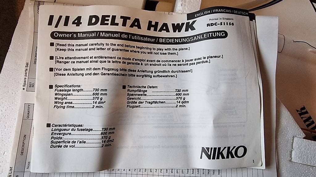 Nikko Delta Hawk,1/14 RC Flugzeug, Rarität, Sammlerstück! (Defekt) in ...