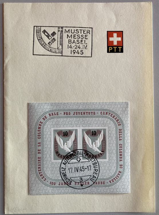 Faltblatt mit Basler Taube Block 1945 W23, SBK 100 Fr. (Gebraucht) in Flawil für CHF 15 – mit ...