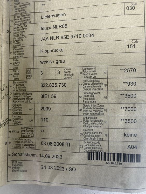 Isuzu NLR 85 Kipper (Gebraucht) in Niederbipp für CHF 4900 – nur ...