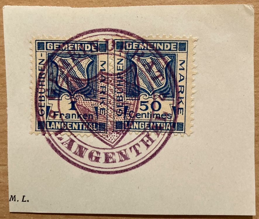 Alte Langenthal Gemeindemarken, 1 Fr + 50 Ct. - Fiskalmarken (Gebraucht ...