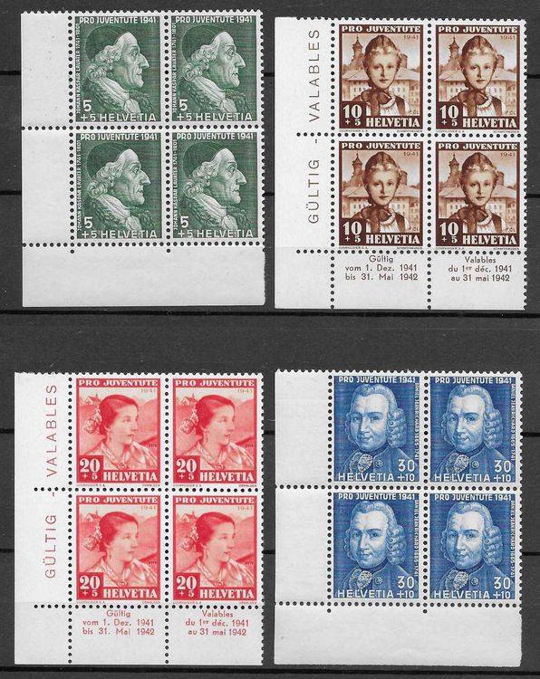 1941: Pro Juventute Viererblock Serie Nr.J97-100 ** | Kaufen auf Ricardo