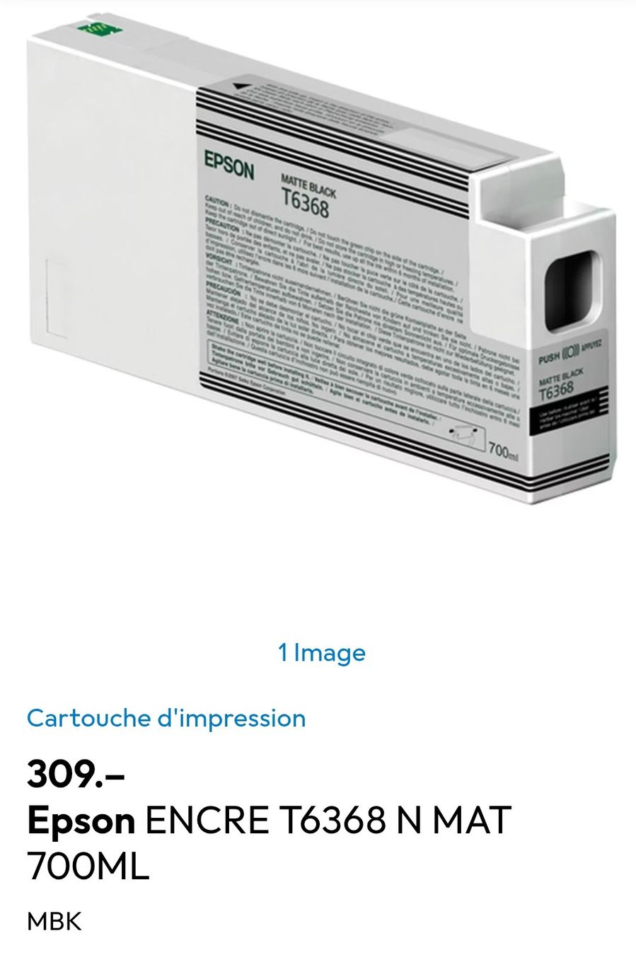 Cartouche Epson T6368 Noir Mat 700ml - MBK NEW NEU NOUVEAU (Neu und ...