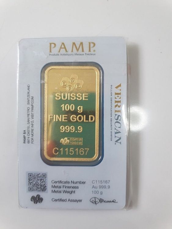 PAMP 100g pure Gold KineBar Goldbarren (Neu und originalverpackt) in ...