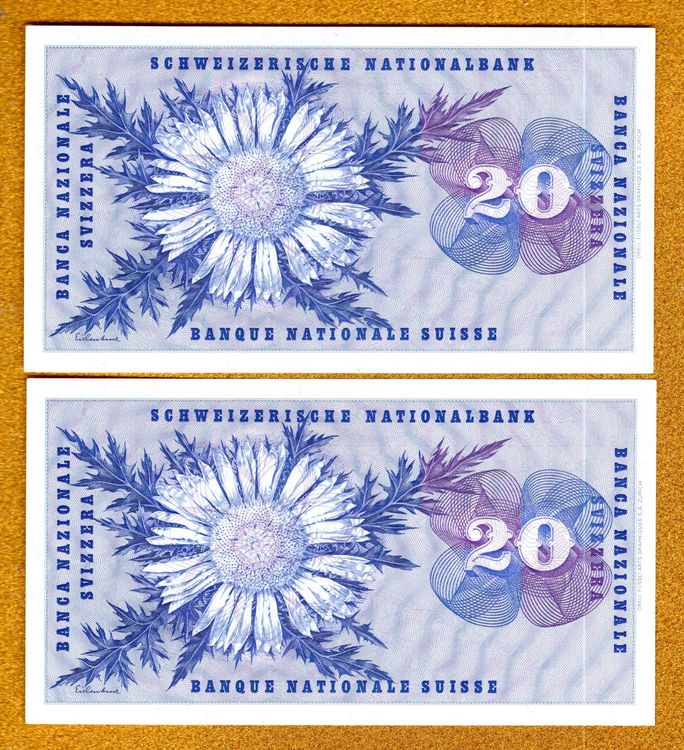 Schweizer noten 2 stück UNC 1973 serie correlativos | Kaufen auf Ricardo