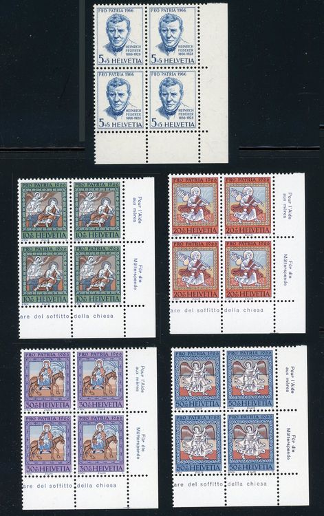 PP Viererblöcke: B128-B132 ** Deckengemälde Zillis, 1966 (Neu (gemäss Beschreibung)) in Goldswil ...