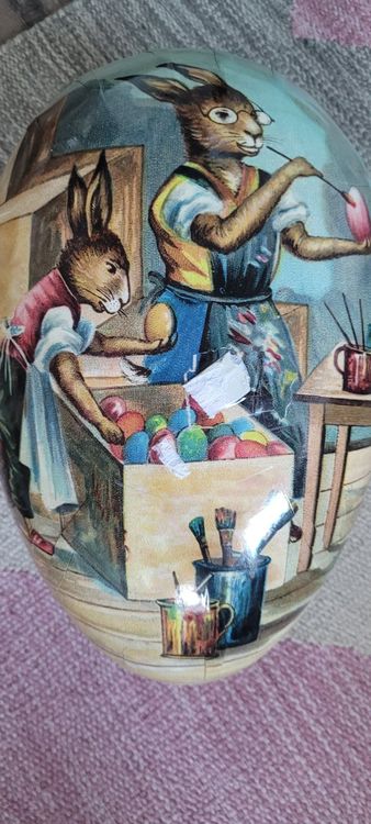 Vintage Oster-Eier aus Pappe, Hasenmotive, Deko, 2 Stück (Gebraucht) in ...