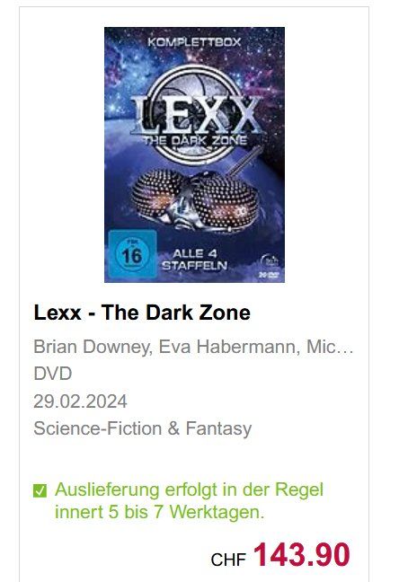 Lexx - The Dark Zone - Komplettbox (Alle 4 Staffeln) (Gebraucht) in Teufenthal AG für CHF 62 ...