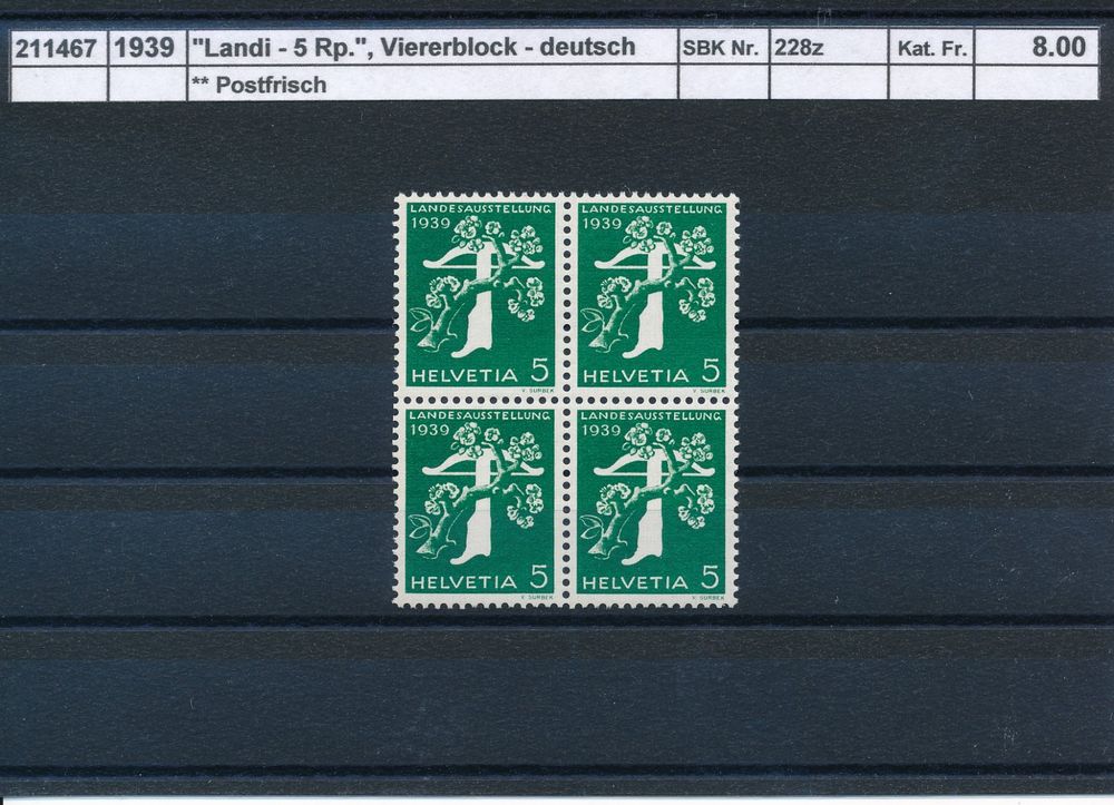 1939 "Landi - Zürich, 5 Rp.", deutsch, Viererblock (Neu (gemäss Beschreibung)) in Winterthur für ...