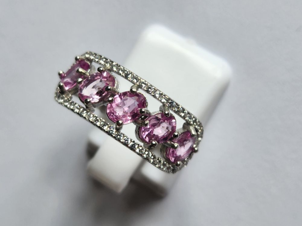 Exklusiver Ring mit rosa Saphiren, Silber 925, verstellbar (Gebraucht ...