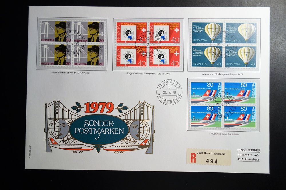 1979 FDC Grossbrief Werbemarken I. mit Viereblöcken (Gebraucht) in Mettmenstetten für CHF 9.9 ...