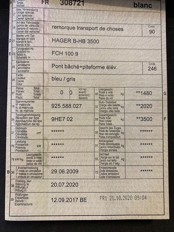 Remorque transport HAGER B-HB 3500 (Gebraucht) in Rossens FR für CHF ...
