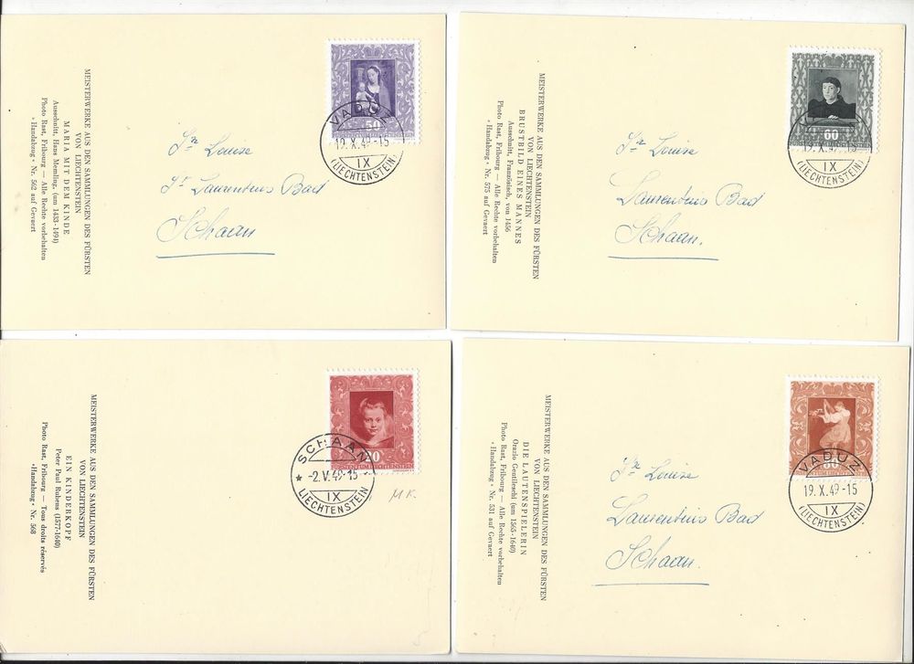 1949 : 4 Maximumkarten Liechtenstein (Gebraucht) in Gümligen für CHF 10 – mit Lieferung auf ...