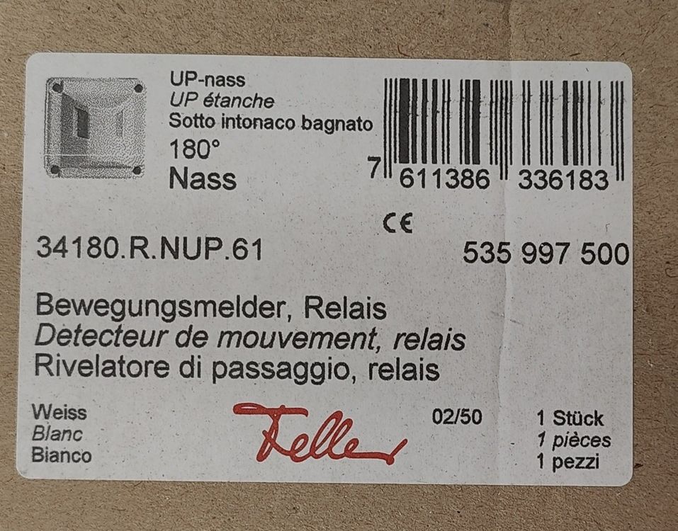 Bewegungsmelder Feller NUP pirios 180 R Relais 1-Kanal Nass (Neu ...