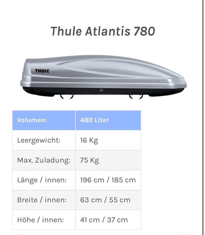 Thule Dachbox Atlantis 780 Silber Schwarz mit Schlüssel (Gebraucht) in ...