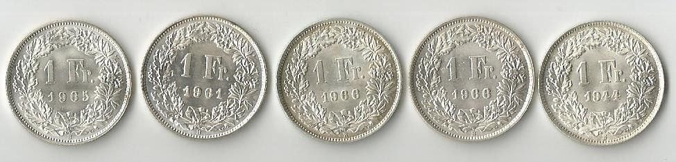 ** 5 x 1.- -- SILBER LOT SCHWEIZ ** (Gebraucht) in für CHF 14.7 – mit ...
