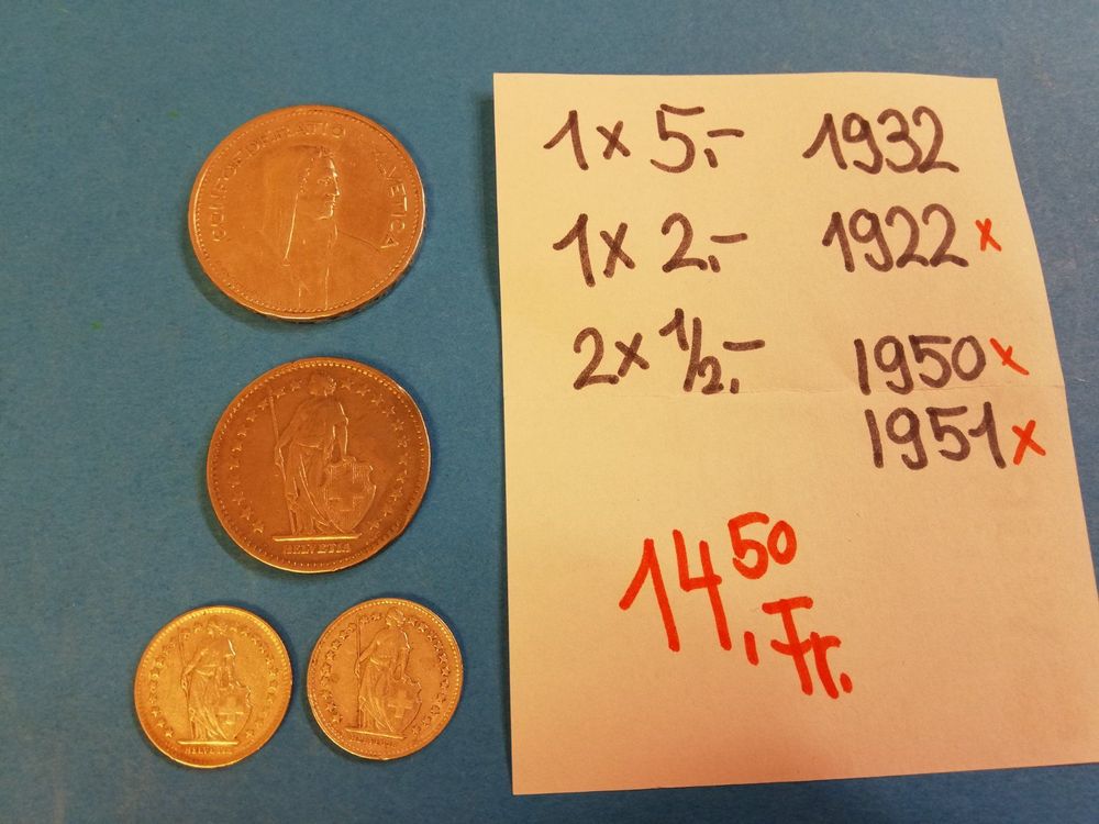Schweizer Silbermünzen 5Fr/2Fr/50Rp (Gebraucht) in Engi für CHF 16.5 – mit Lieferung auf Ricardo ...