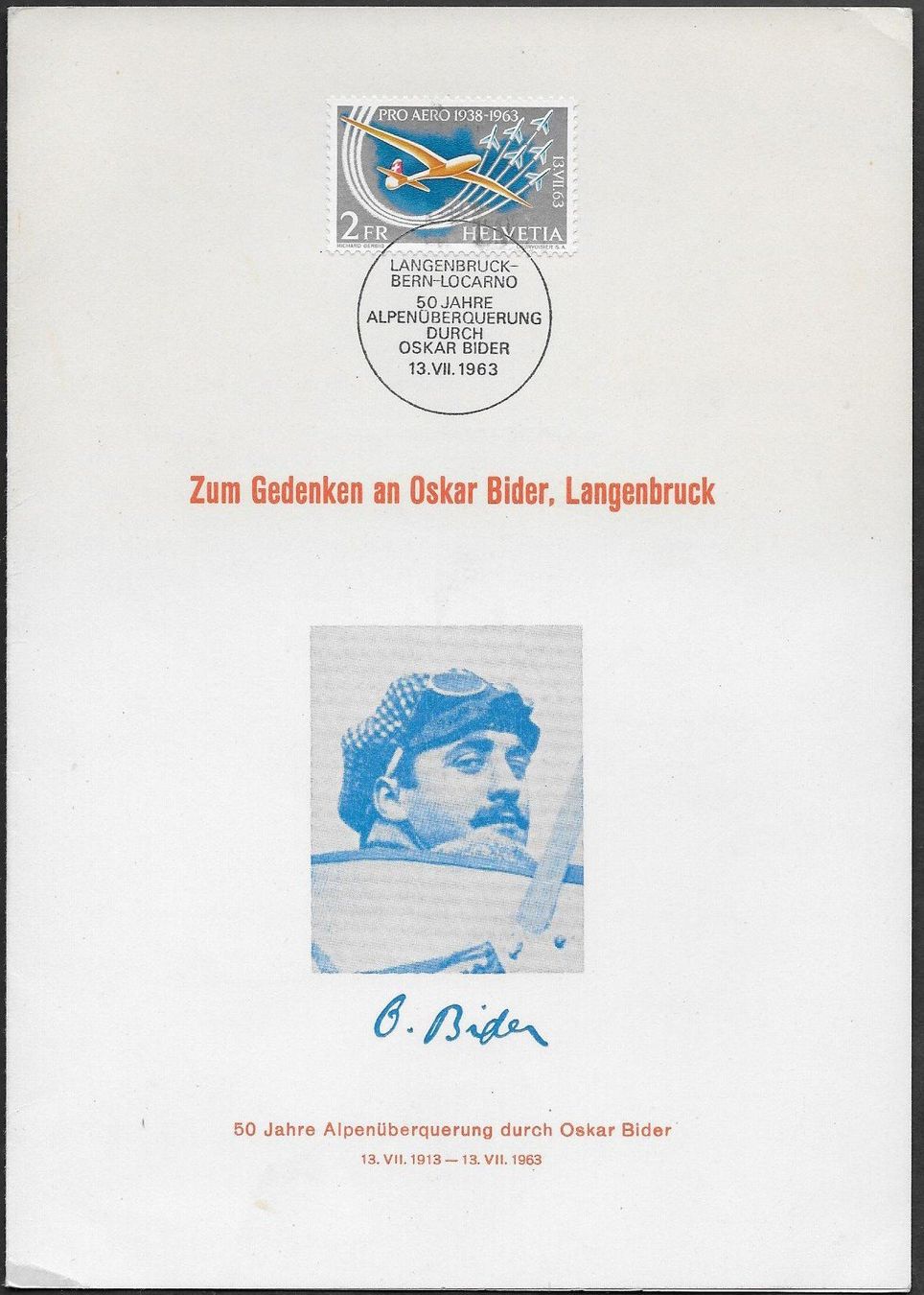 1963 Pro AERO Gendenkblatt OSKAR BIDER + F46 selten ab 1.- (Gebraucht ...