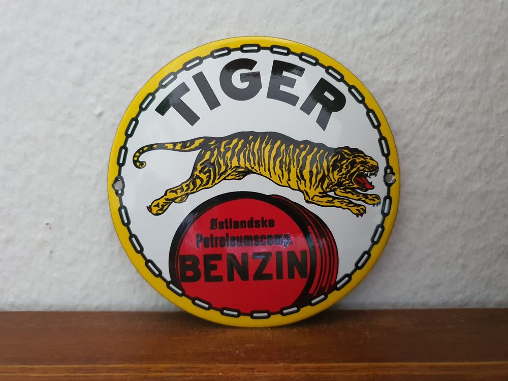 Emailschild Tiger Benzin Logo Emaille Schild Reklame Retro (Neu (gemäss ...