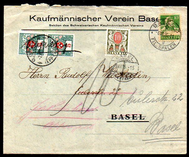 1916 20 Rp Porto Brief nach Basel (Gebraucht) in Arlesheim für CHF 5 – mit Lieferung auf Ricardo ...