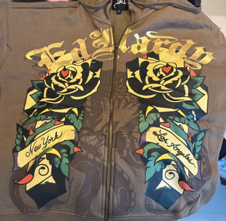 Ed Hardy 2000s Deadstock Brown Tiger Tattoo Hoodie Y2K (Neu (gemäss ...