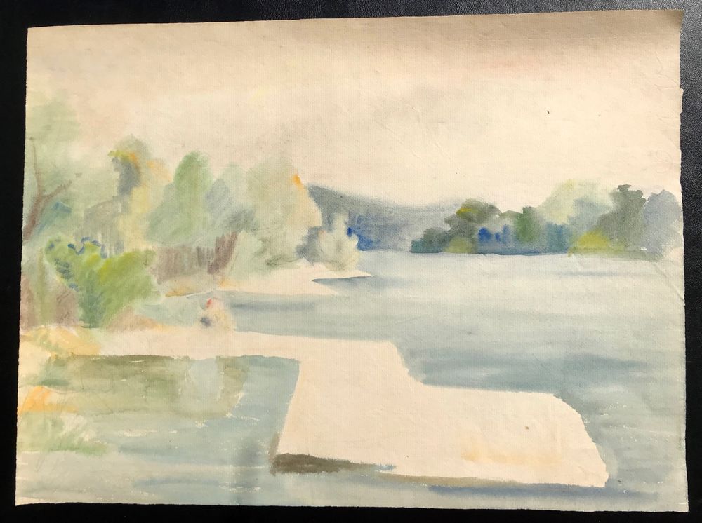 Antikes Aquarell Seenlandschaft | Kaufen auf Ricardo