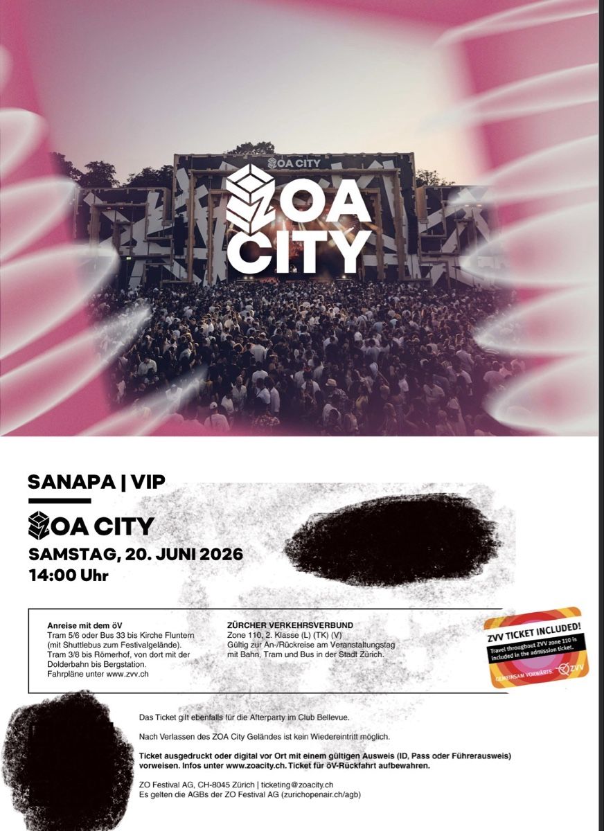 ZOA CITY SANAPA VIP Ticket - Samstag 20. Juni 2026 (Neu (gemäss ...
