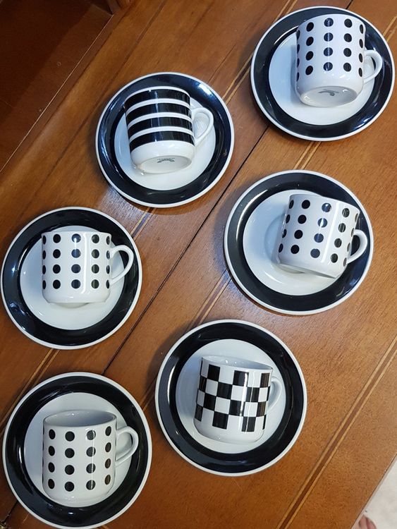 6 Eduscho Cafissimo Espressotassen, schwarz/ weiss (Gebraucht) in ...