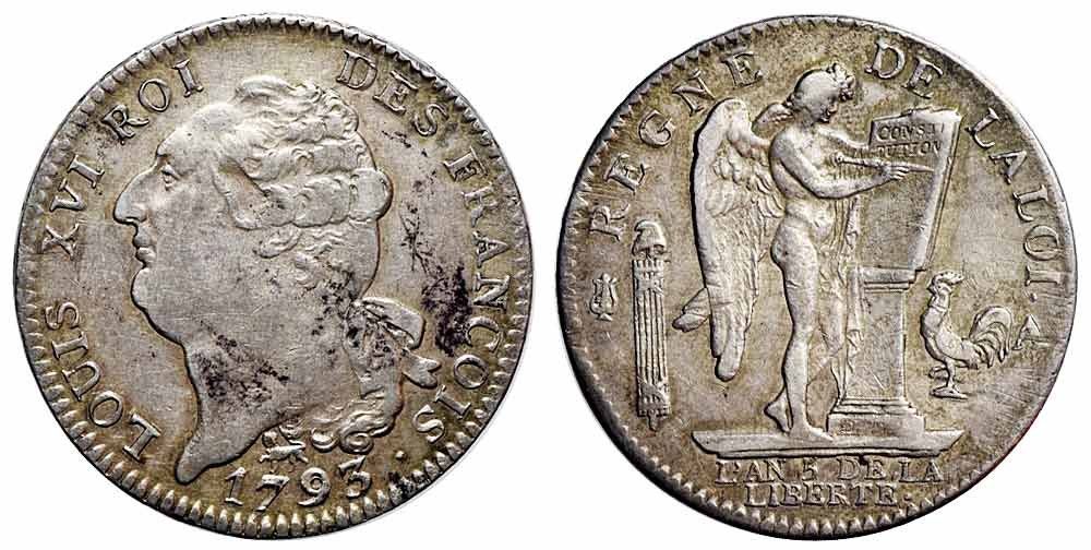 b- Frankreich, Ecu de 6 Livres 1793, Year 5, Paris (Usato) a Chiasso ...