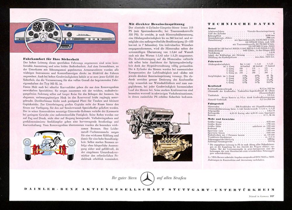 Original MERCEDES - BENZ 300 SL Prospekt 327 (Print Germany) (Gebraucht ...