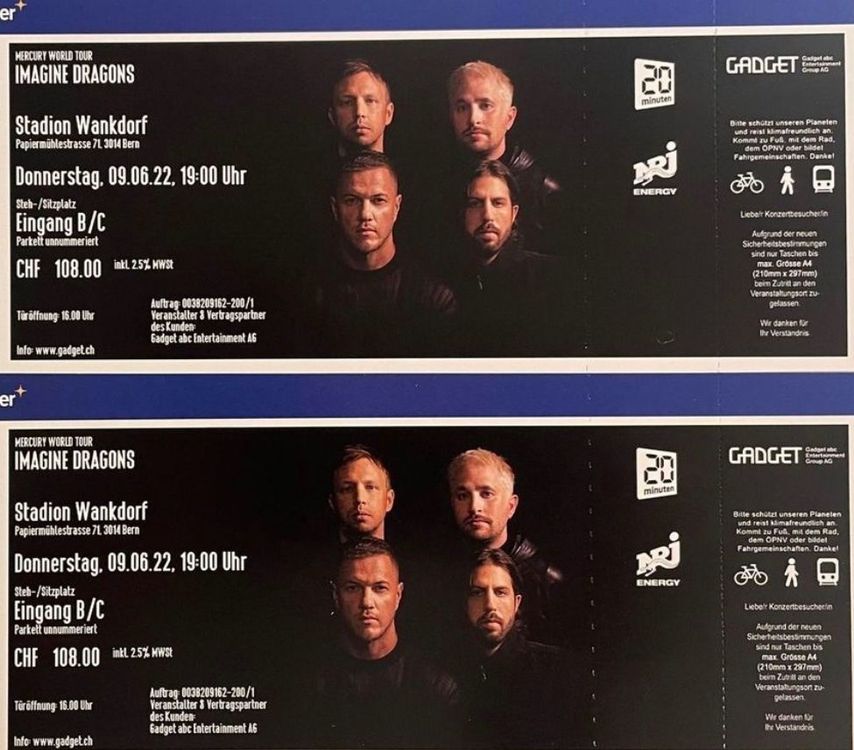 Imagine Dragons Wankdorf Bern 09.06.2022 | Kaufen auf Ricardo