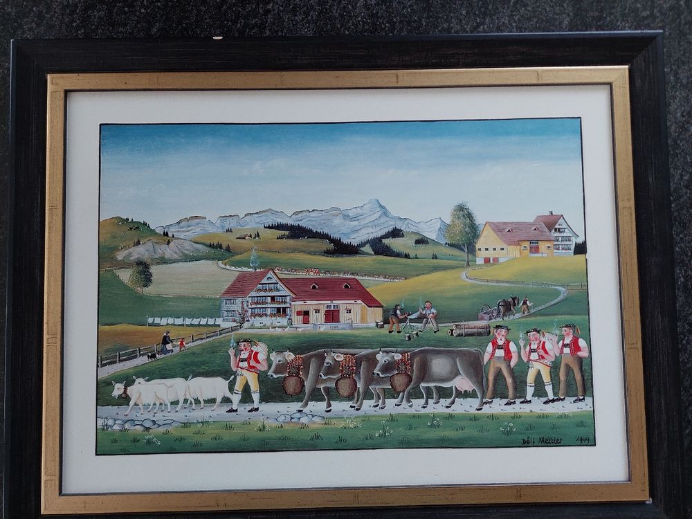 Bauernmalerei Appenzell Dölf Mettler 1999, gerahmt (Gebraucht) in Konolfingen für CHF 11 – mit ...