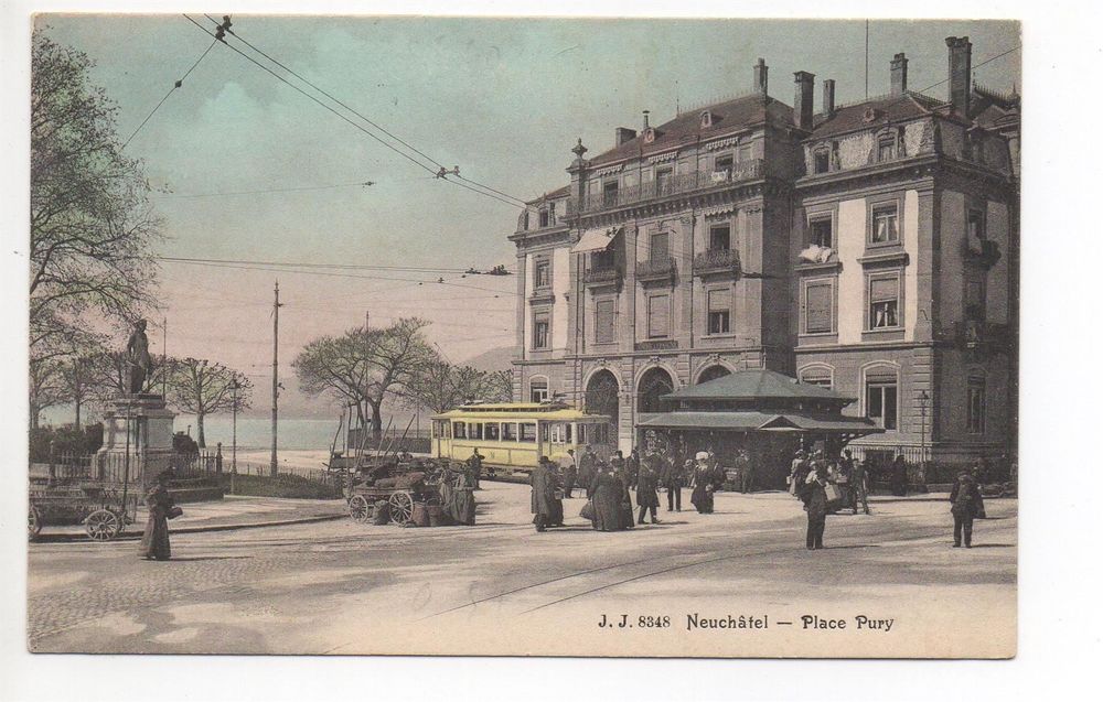 NEUCHÂTEL Place Pury animée, Tramway, Strassenbahn (Neu (gemäss ...