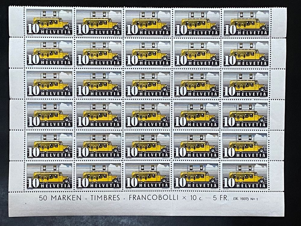 1937 - 6 VB ** zusammenhängend (Bogenrest) Nr. 210 x (Neu (gemäss Beschreibung)) in Schnottwil ...