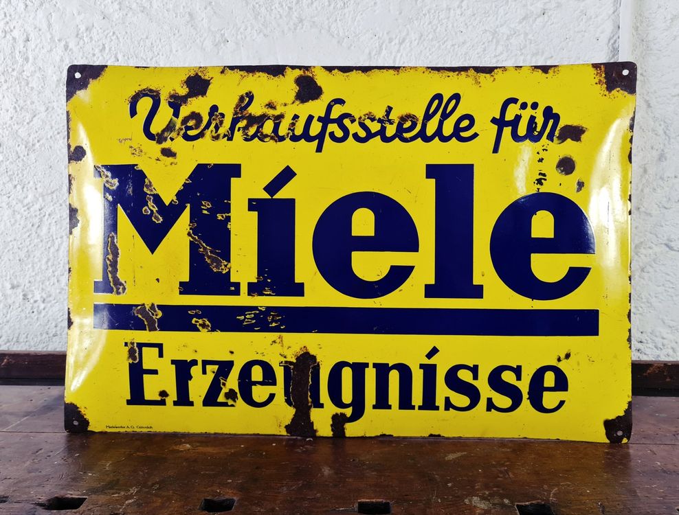 Antikes Emailschild Emaille Verkaufsstelle Miele 75cm 1930er (Gebraucht ...