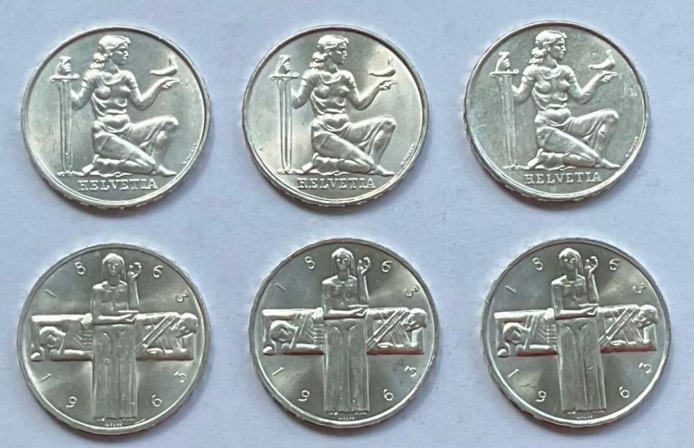 6 schöne Schweizer Silber 5 Franken-Gedenkmünzen 1936/1963 (Gebraucht) in Zuerich für CHF 75 ...