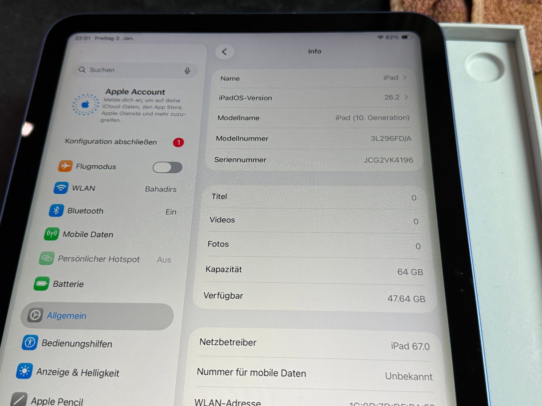 iPad 10. Generation 64 Gb WI-FI und Cellular A2757 (Neu (gemäss ...