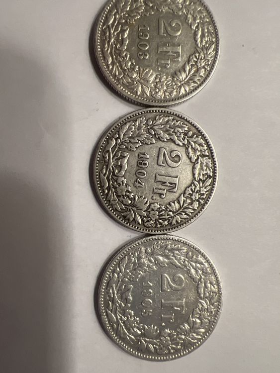 3 Silbermünzen Schweiz 2 Fr. 1903/1904/1905 | Kaufen auf Ricardo
