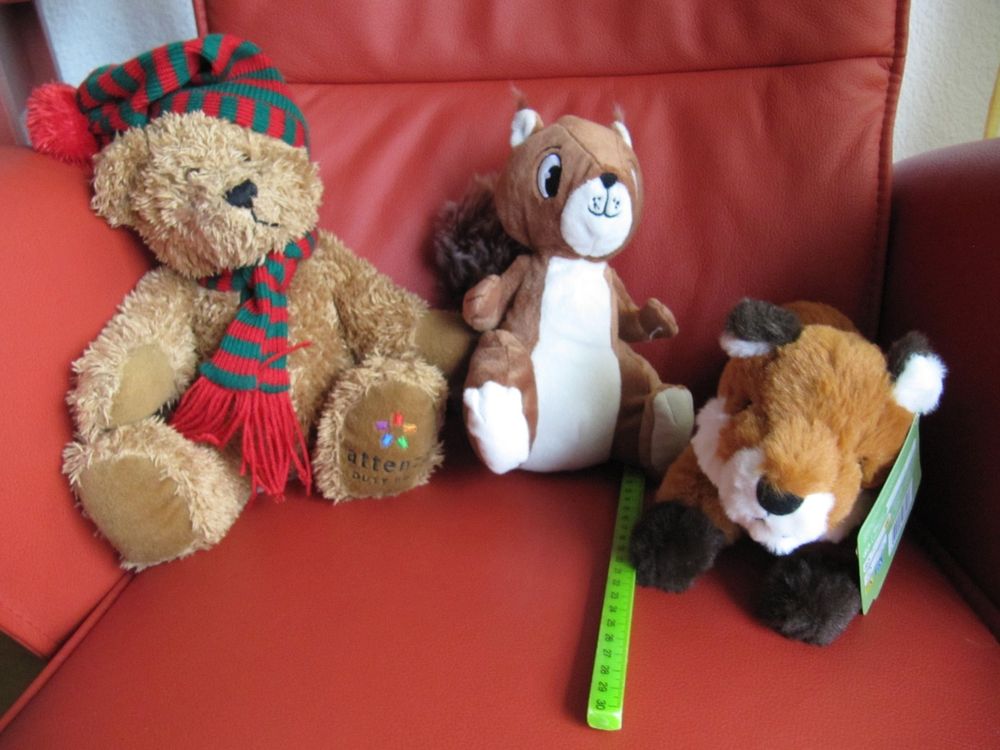 3 Plüsch-Tiere: Fuchs Eichhörnchen Teddybär (Neu (gemäss Beschreibung ...